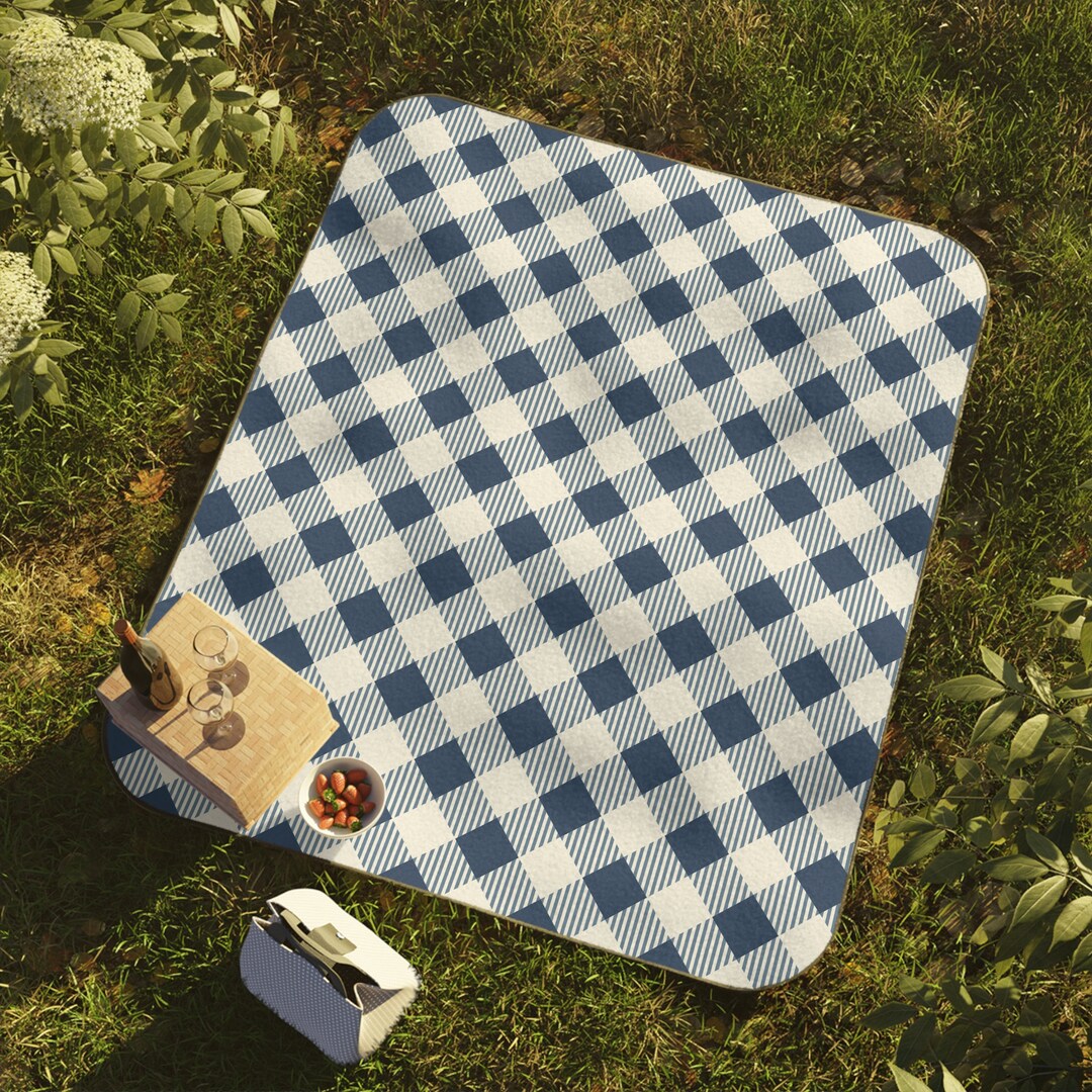 Navy Blue Checkered Pattern Beach Blanket Picnic Blanket Wedding Gifts ...