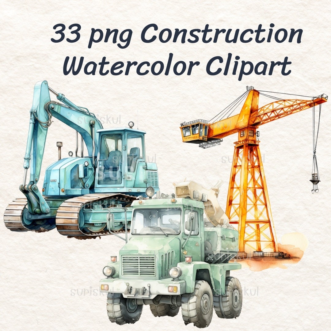 33 PNG Playful Construction Watercolor Clipart Bundle for Kids ...