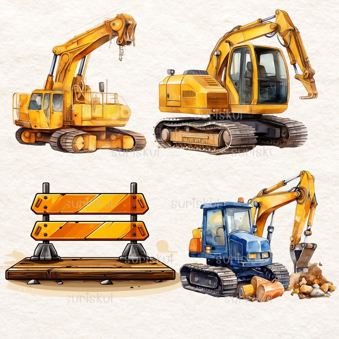 33 PNG Playful Construction Watercolor Clipart Bundle for Kids ...