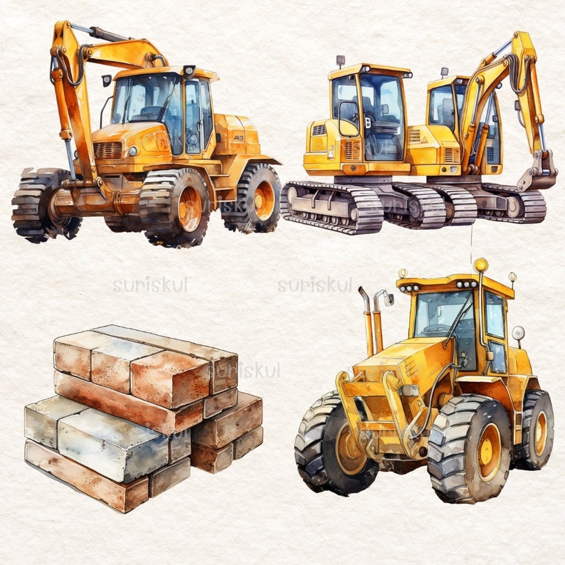 33 PNG Playful Construction Watercolor Clipart Bundle for Kids ...