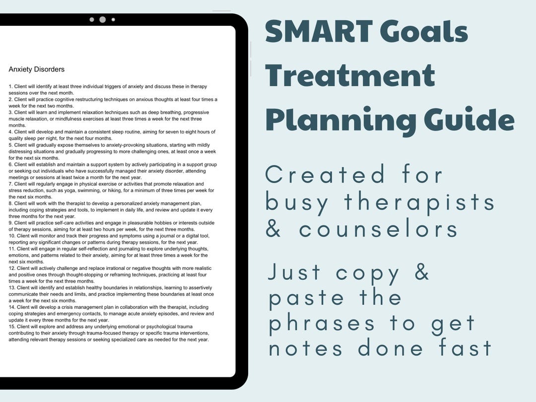 SMART Goals Therapy Treatment Planning Guide (PDF) - Etsy