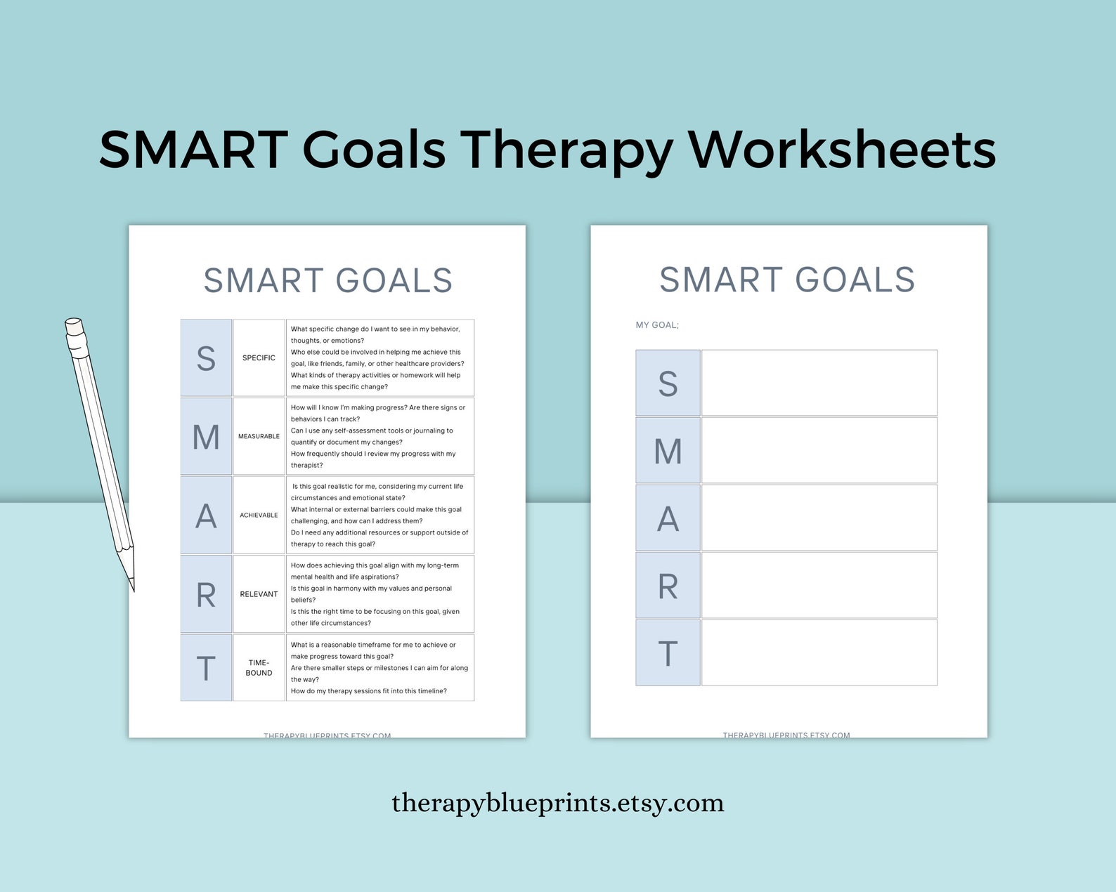 SMART Goals Therapy Worksheets - Mental Health Treatment Planning Goal ...