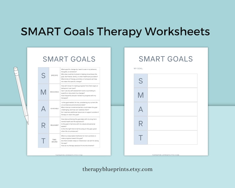 SMART Goals Therapy Worksheets - Mental Health Treatment Planning Goal ...