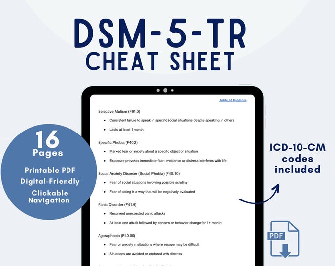 DSM-5-TR Cheat Sheet for Therapists | Differential Diagnosis Quick ...
