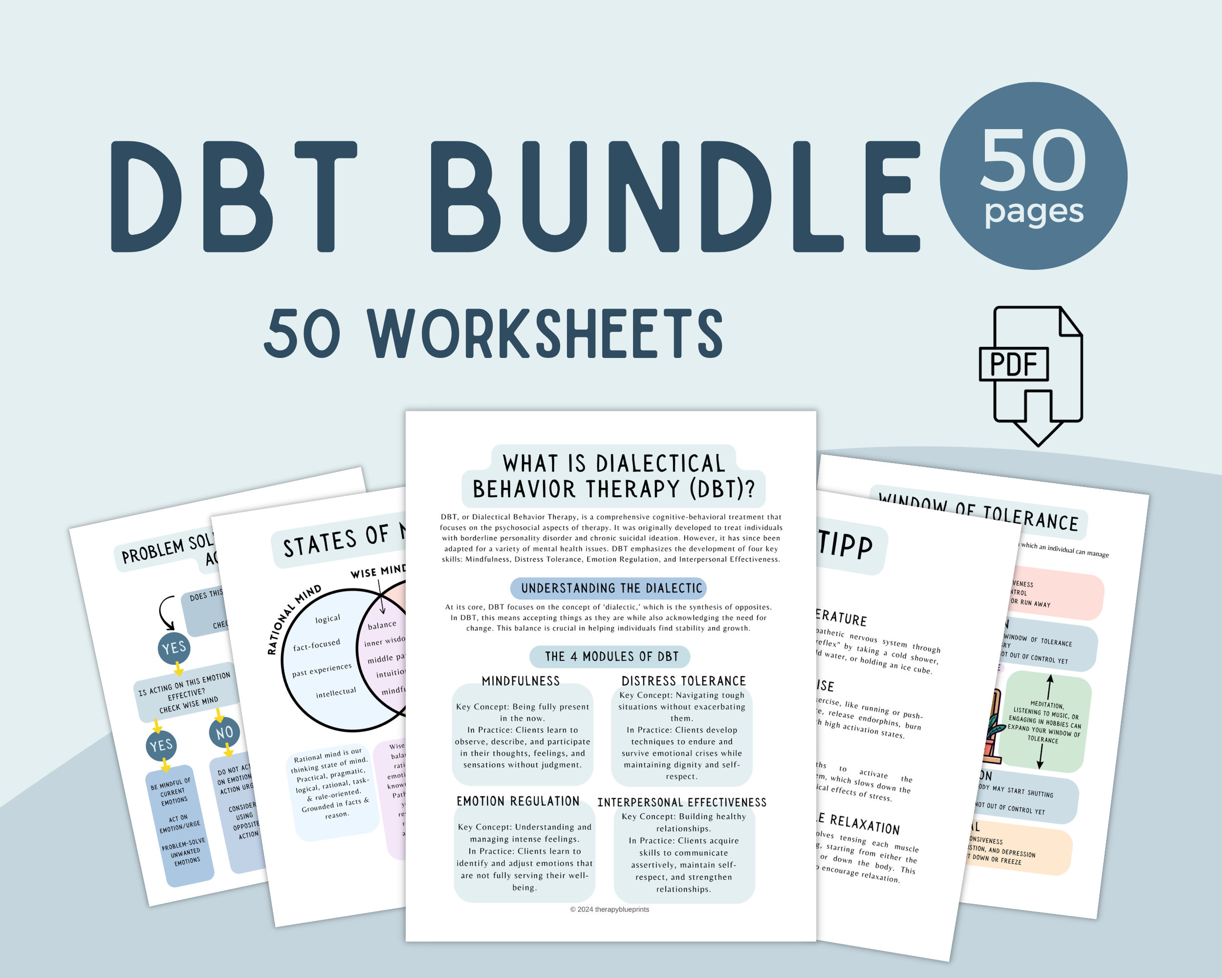 DBT Skills Workbook Dialectical Behavior Therapy Worksheets Emotion ...