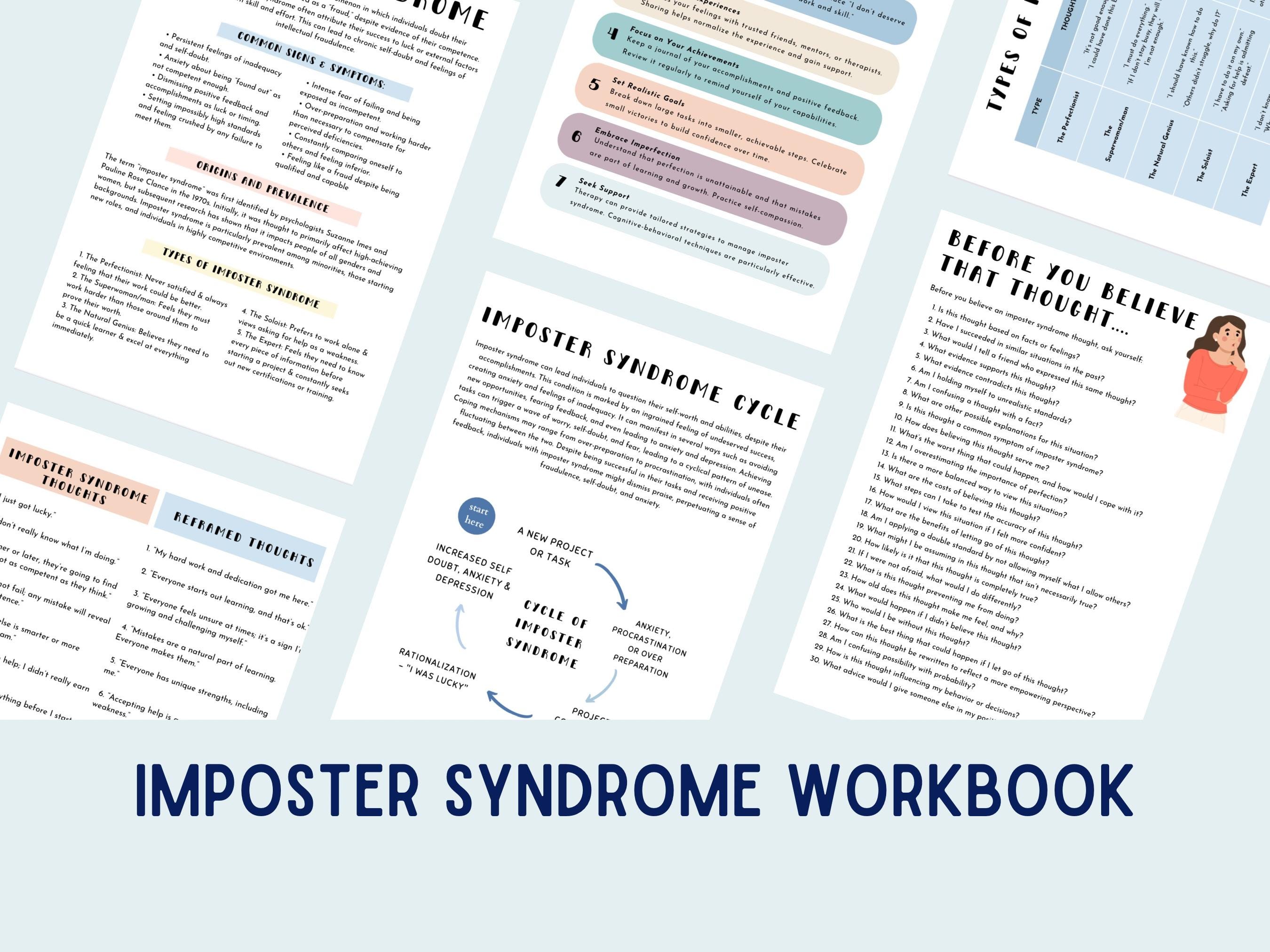Imposter Syndrome Workbook – 12 Printable Therapy Worksheets for ...