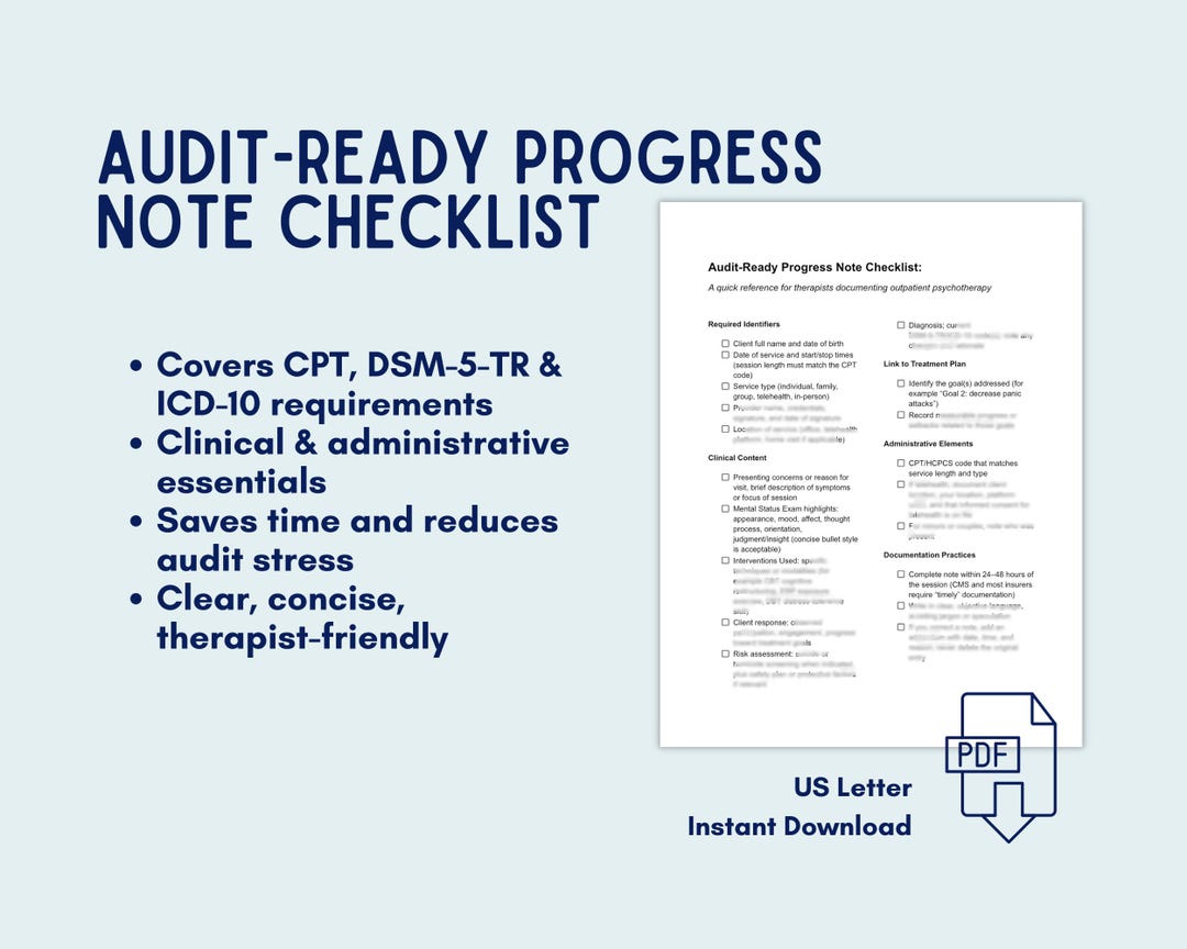 Audit-ready Progress Note Checklist for Therapists | Outpatient ...