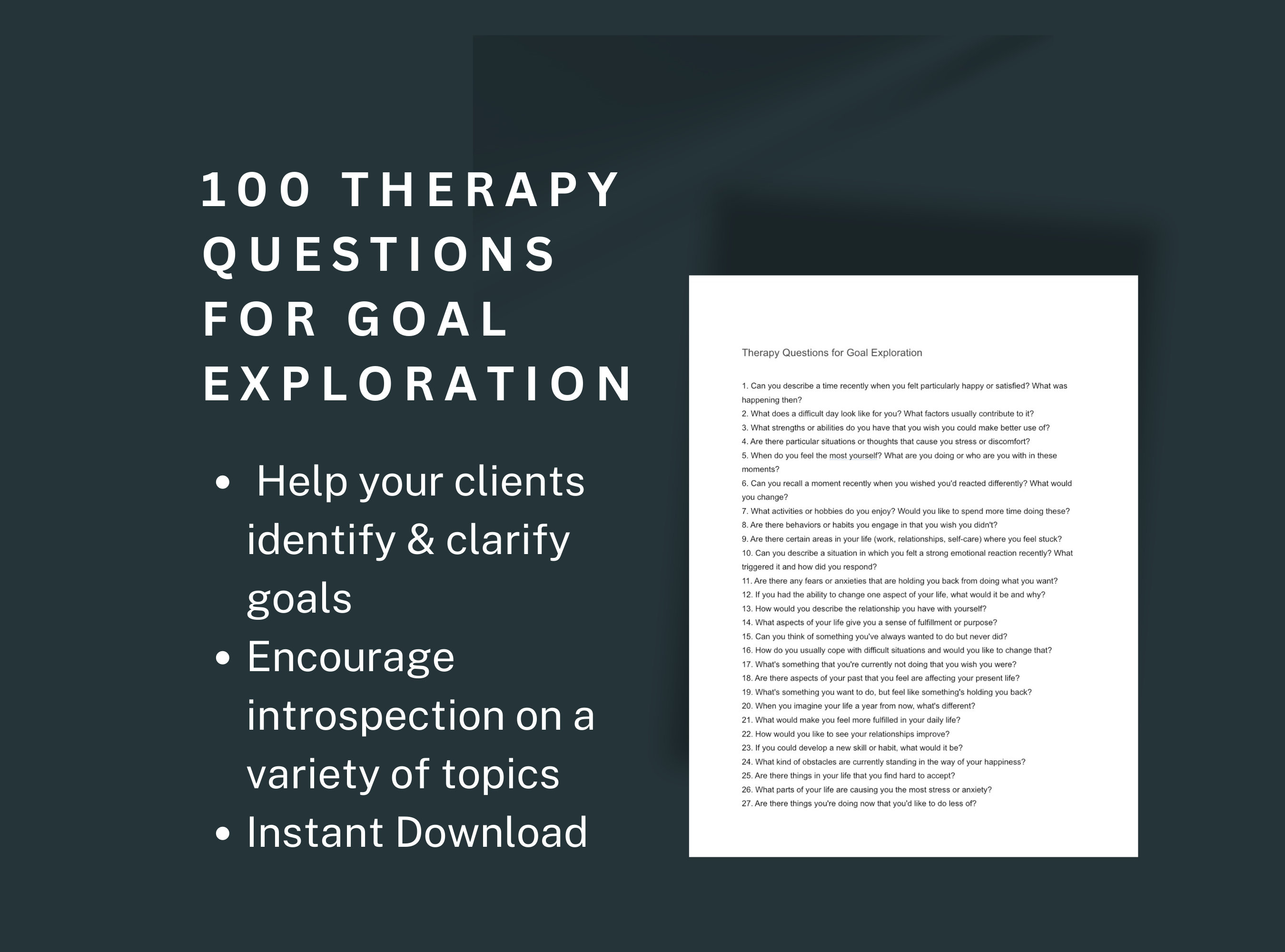 Therapy Questions for Goal Exploration - Client SMART Goals - Instant ...