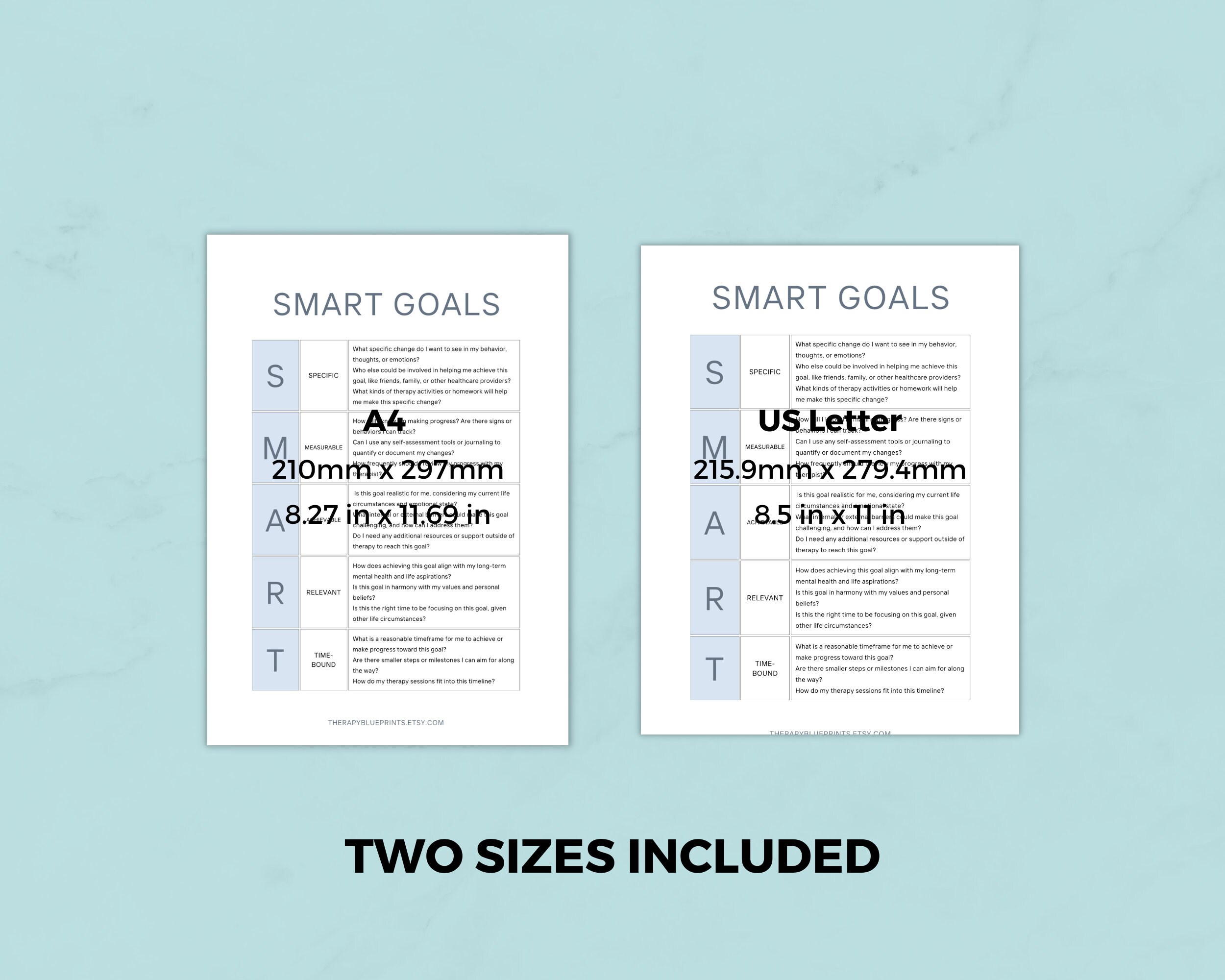 SMART Goals Therapy Worksheets - Mental Health Treatment Planning Goal ...