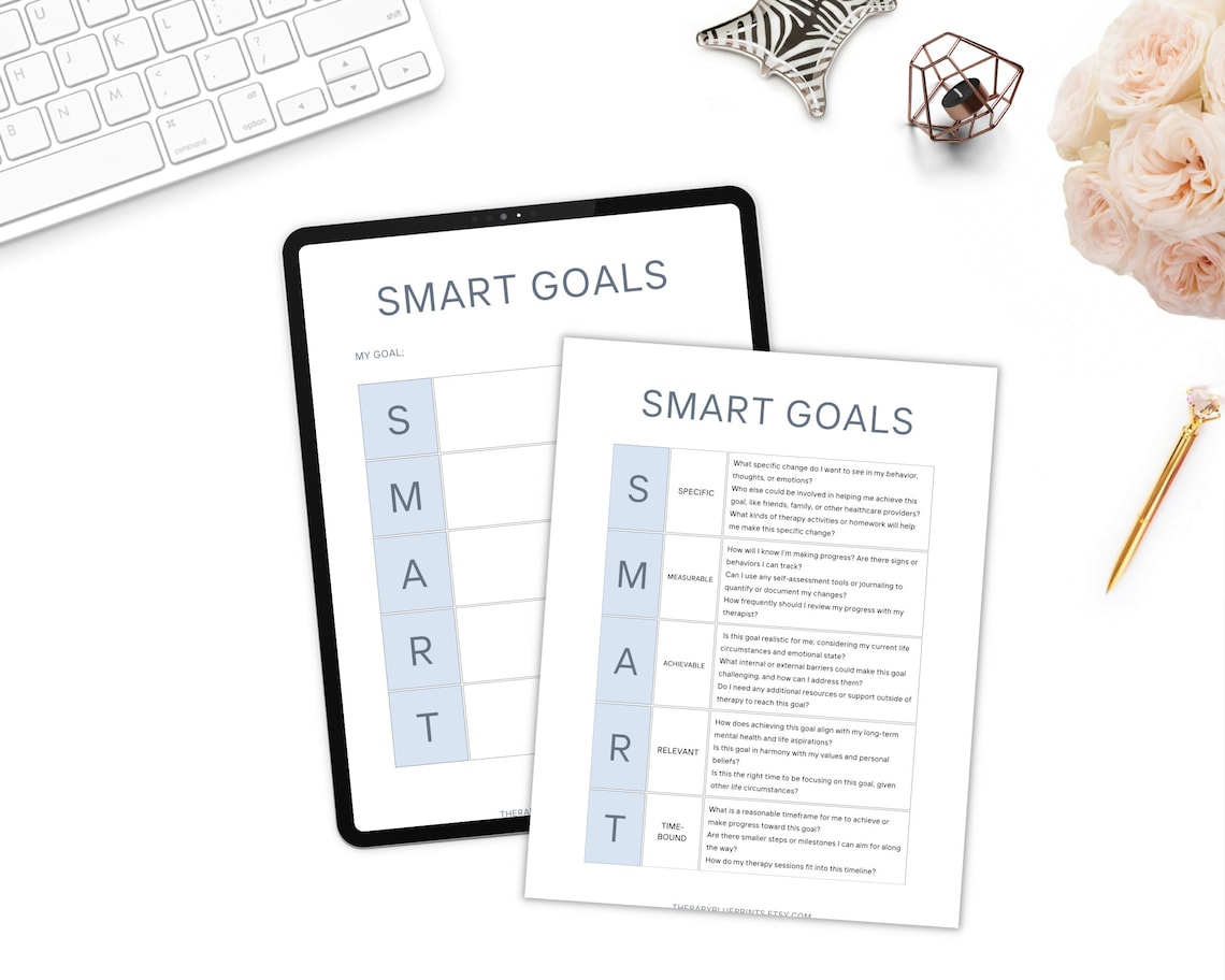 SMART Goals Therapy Worksheets - Mental Health Treatment Planning Goal ...