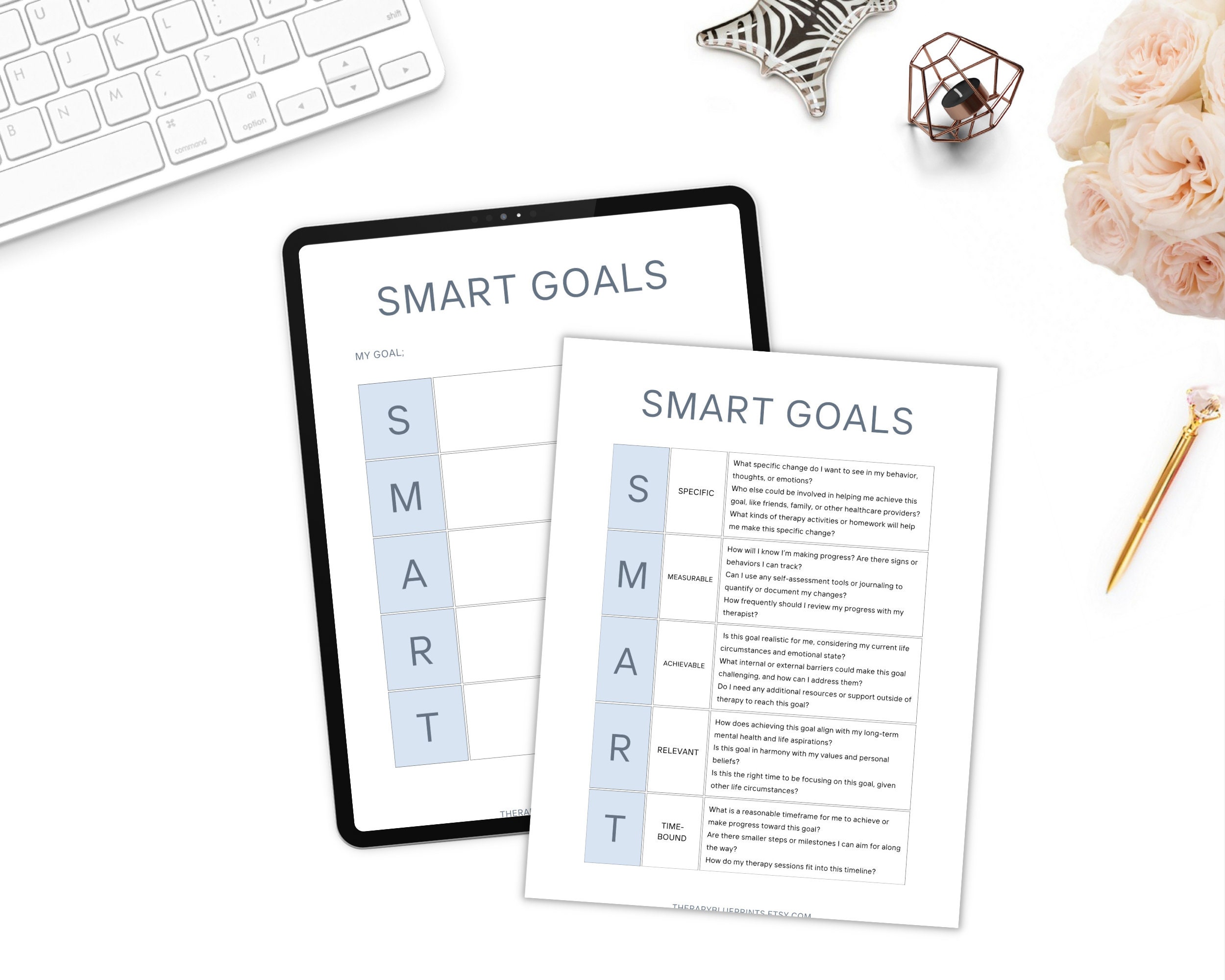 SMART Goals Therapy Worksheets - Mental Health Treatment Planning Goal ...