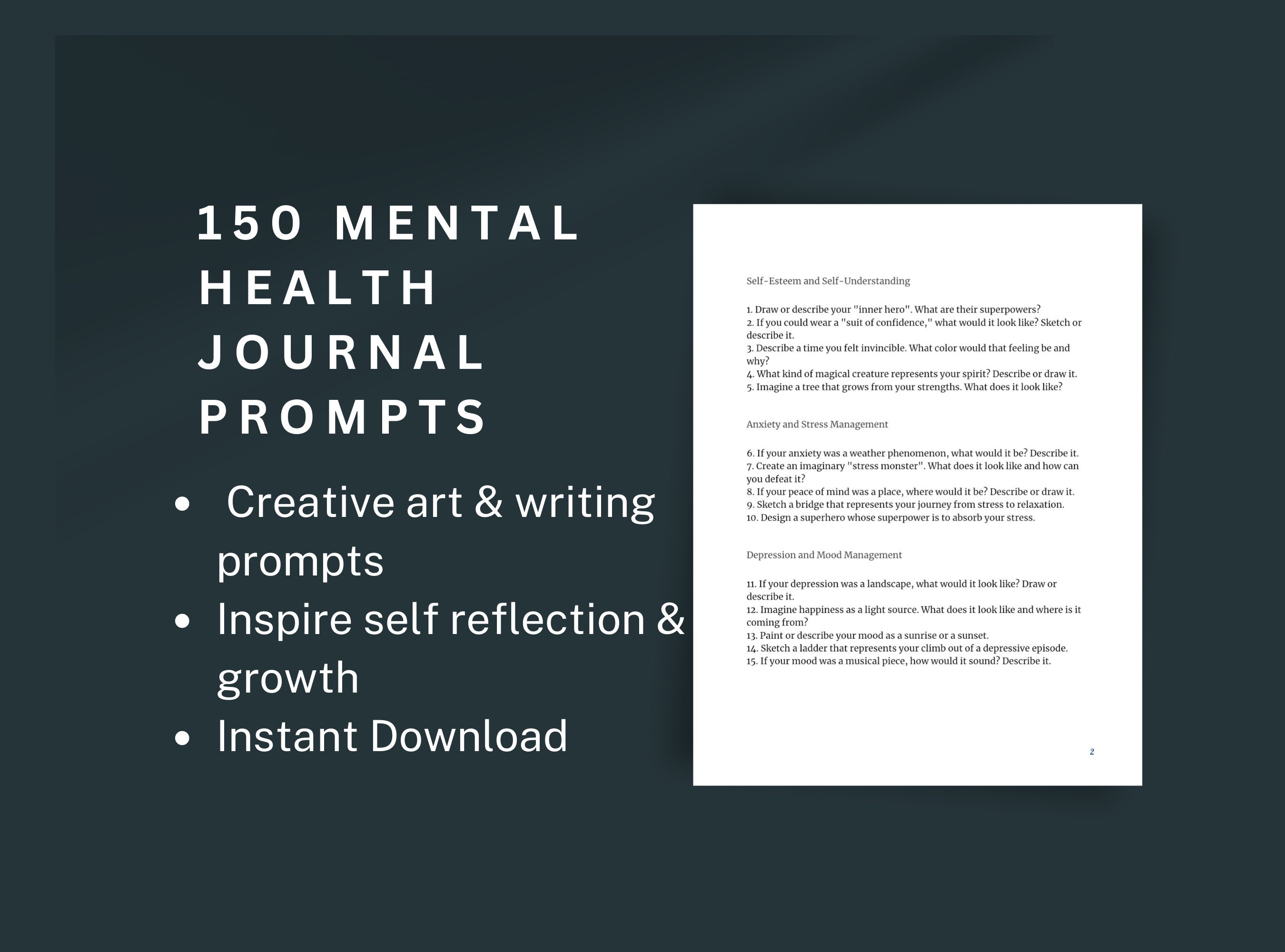 Mental Health Journaling Prompts Art Therapy Mindfulness, Self-care ...