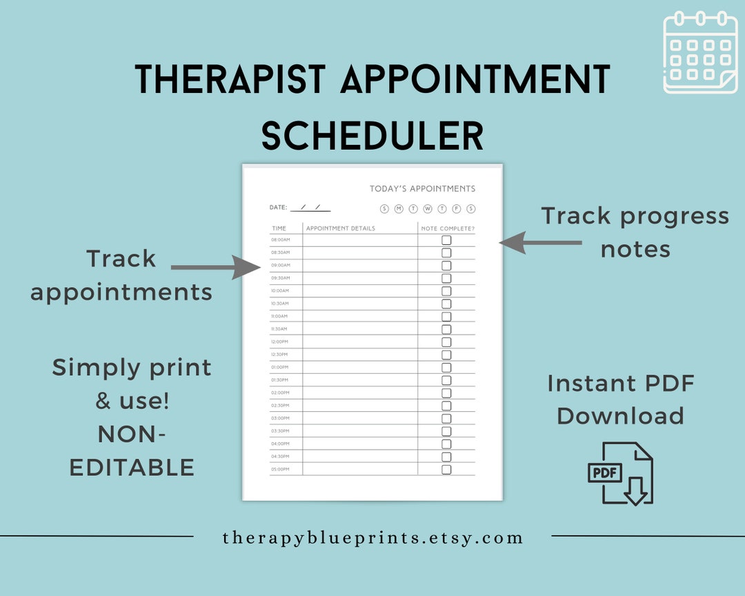 Therapy Appointment Scheduler PDF - Daily Hourly Session Planner ...