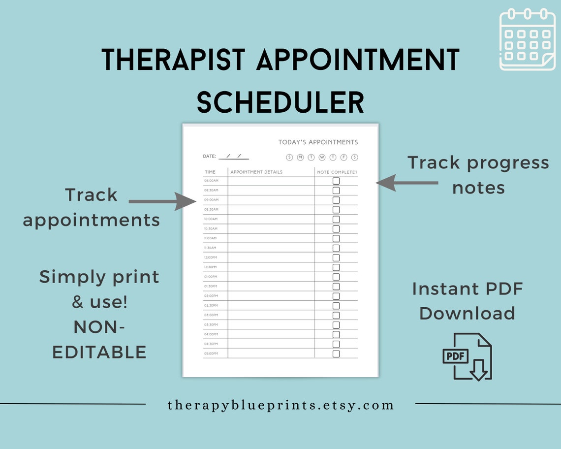 Therapy Appointment Scheduler PDF - Daily Hourly Session Planner ...
