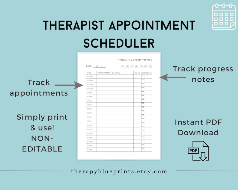 Therapy Appointment Scheduler PDF - Daily Hourly Session Planner ...