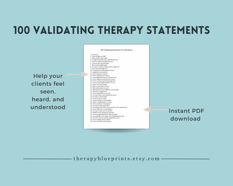 Therapist Client Validating Statements: Empathetic Phrases (digital ...
