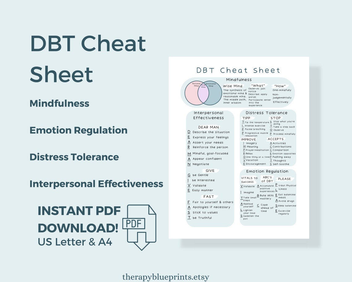 DBT Skills Cheat Sheet Quick Reference Guide - Printable PDF ...