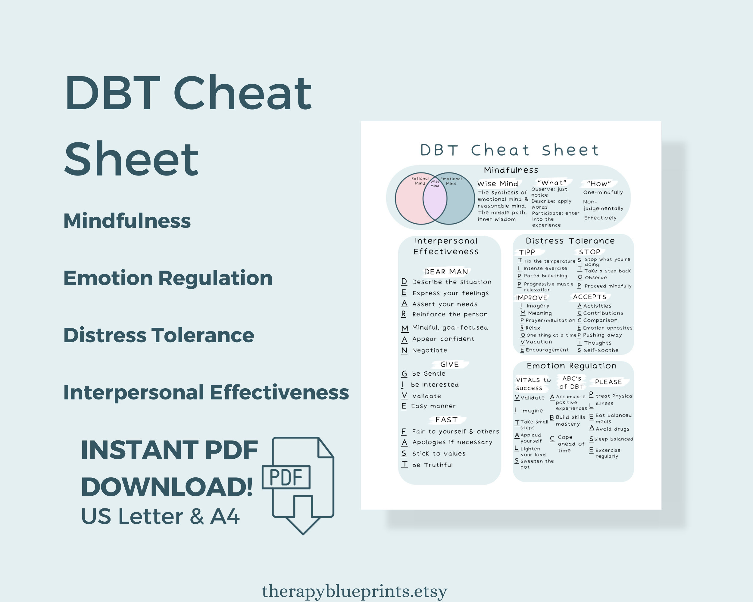 DBT Skills Cheat Sheet Quick Reference Guide - Printable PDF ...
