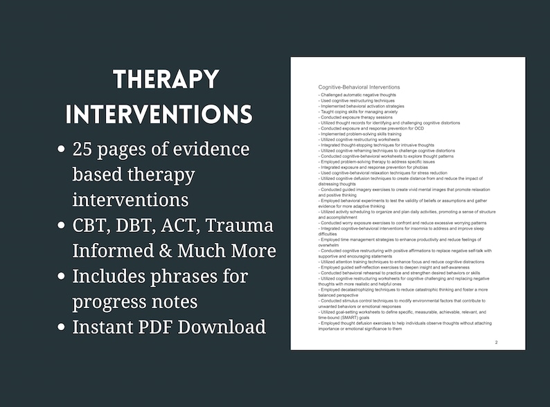 Therapy Intervention Phrases - Progress Note Guide - Clinical ...