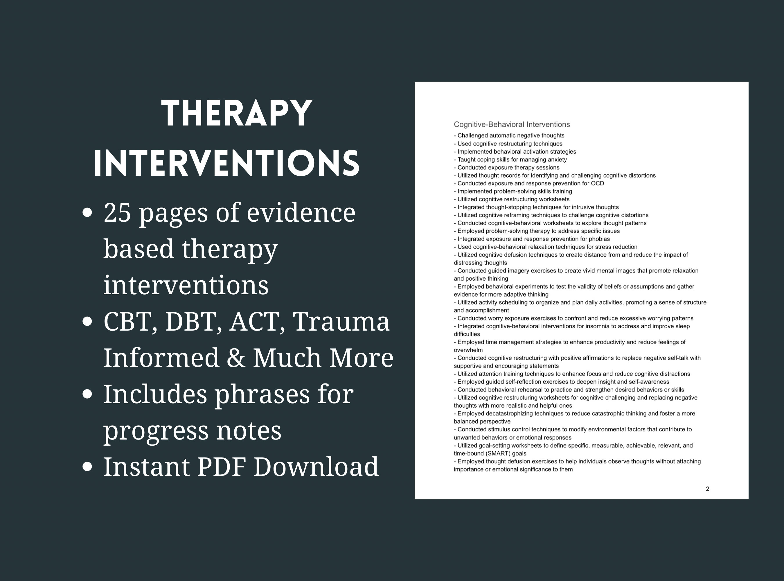 Therapy Intervention Phrases Progress Note Statements Clinical ...