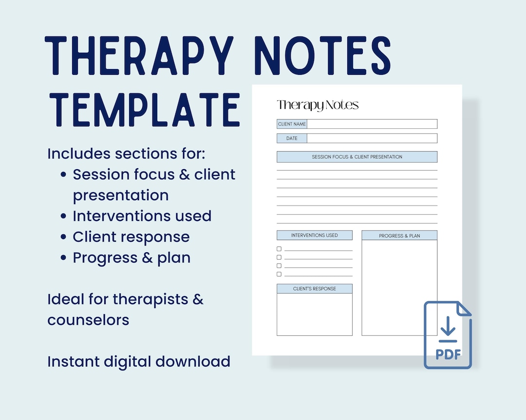 Therapy Notes Template | Printable Client Session Note for Therapists ...