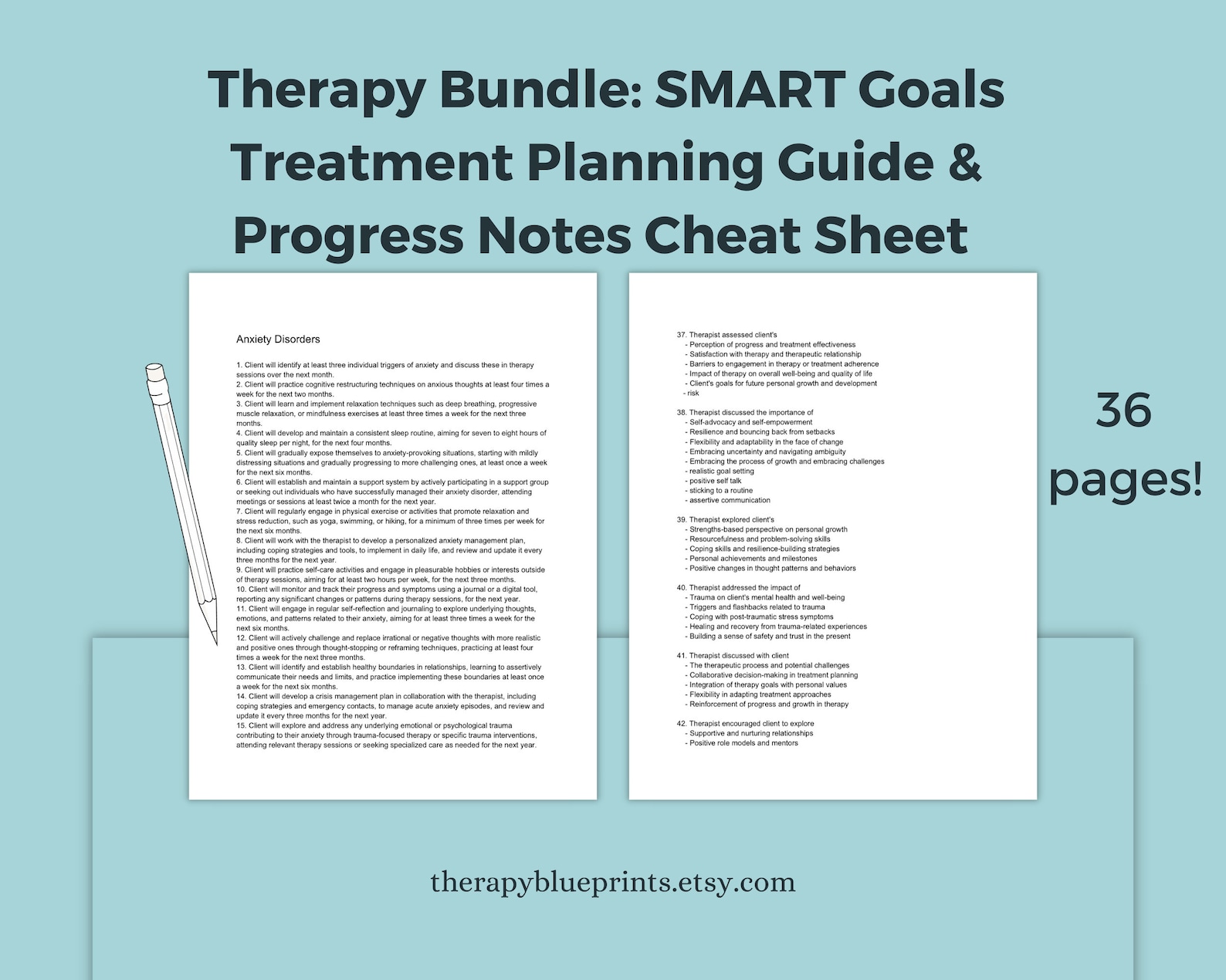 Therapy Documentation Bundle: SMART Goals, Progress Notes (printable ...