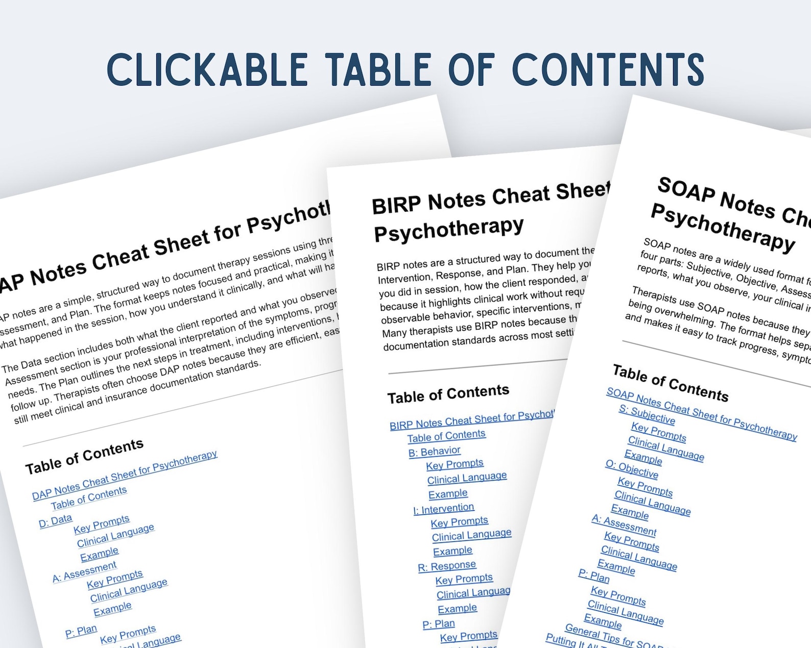 SOAP DAP BIRP Notes Cheat Sheet Bundle, Therapy Progress Note Templates ...