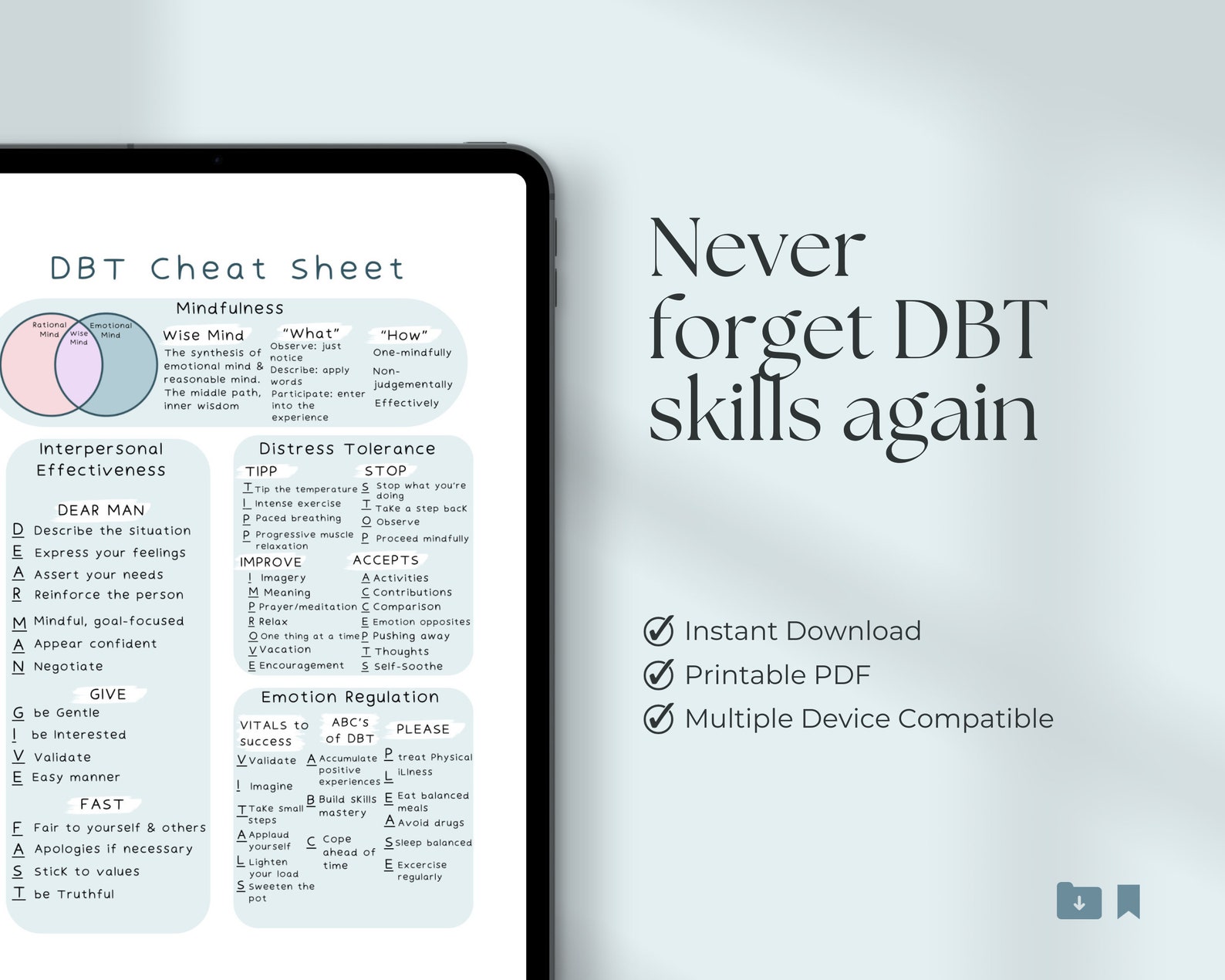 DBT Skills Cheat Sheet Quick Reference Guide - Printable PDF ...