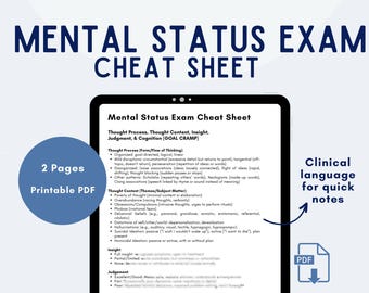 Mental Status Exam Cheat Sheet: Therapist Psychotherapy Assessment (PDF ...