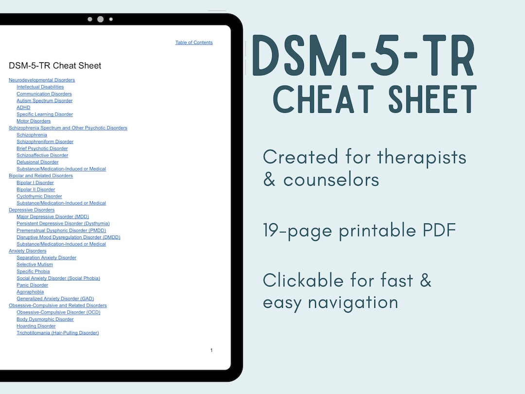 DSM-5-TR Cheat Sheet for Therapists | 19-page Printable PDF With ...