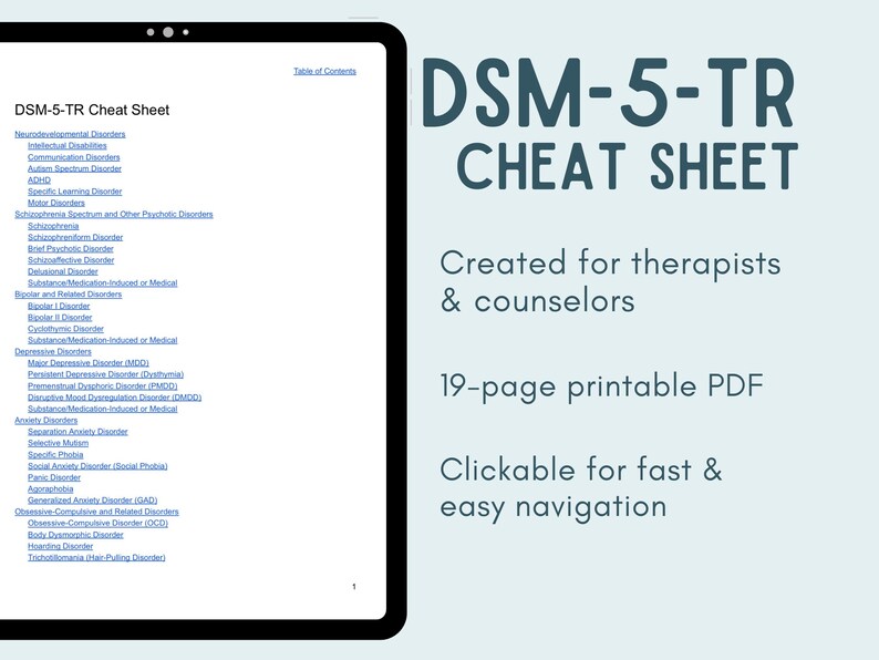 DSM-5-TR Cheat Sheet for Therapists | Criteria and Diagnosis Codes ...