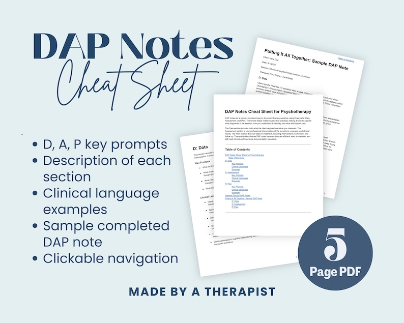 DAP Notes Cheat Sheet for Therapists | Psychotherapy Progress Notes ...