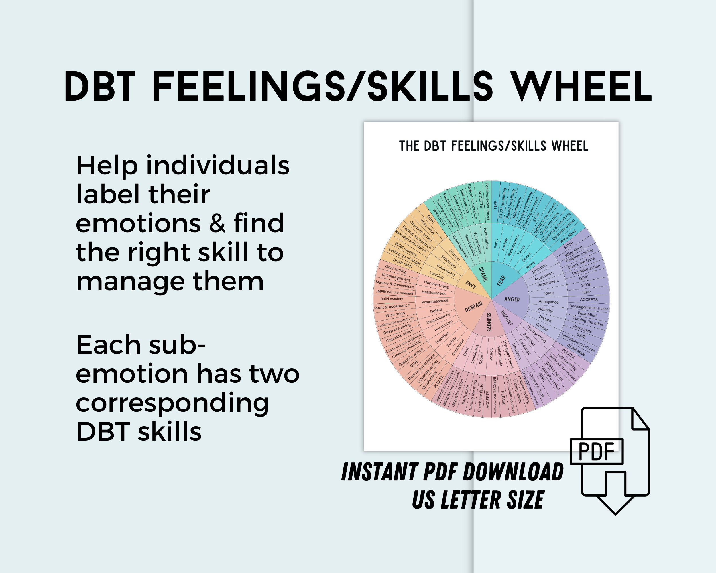 DBT Feelings Skills Wheel: Therapy Tool, Mental Health Poster (PDF) - Etsy