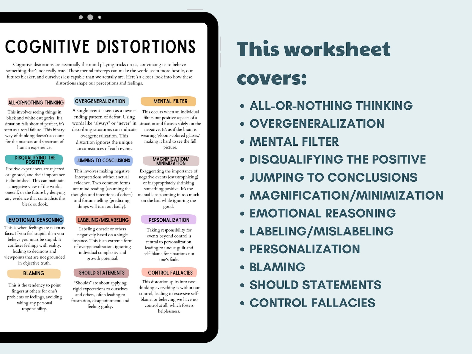 Cognitive Distortions Worksheet PDF - CBT Therapy Guide - Thinking ...