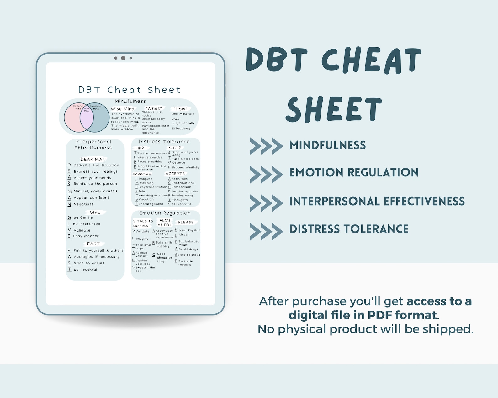 DBT Skills Cheat Sheet Quick Reference Guide - Printable PDF - Dialectical Behavior Therapy ...