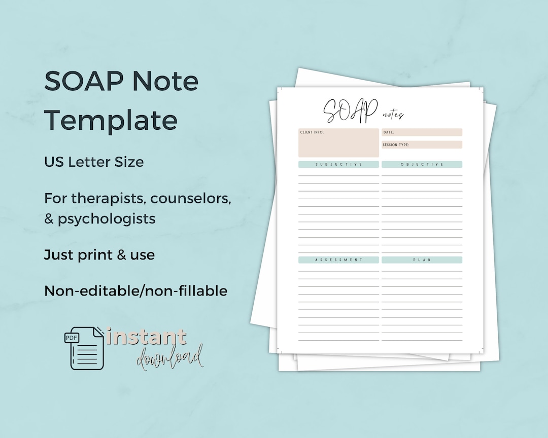 Therapy SOAP Note Template: Printable Progress Notes (PDF Digital ...