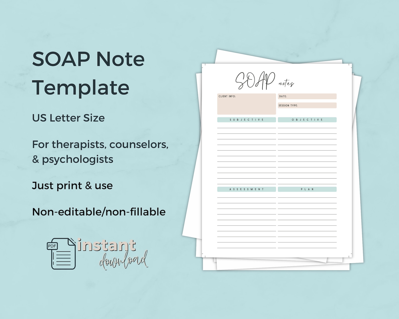 Therapy SOAP Note Template: Printable Progress Notes (PDF Digital ...