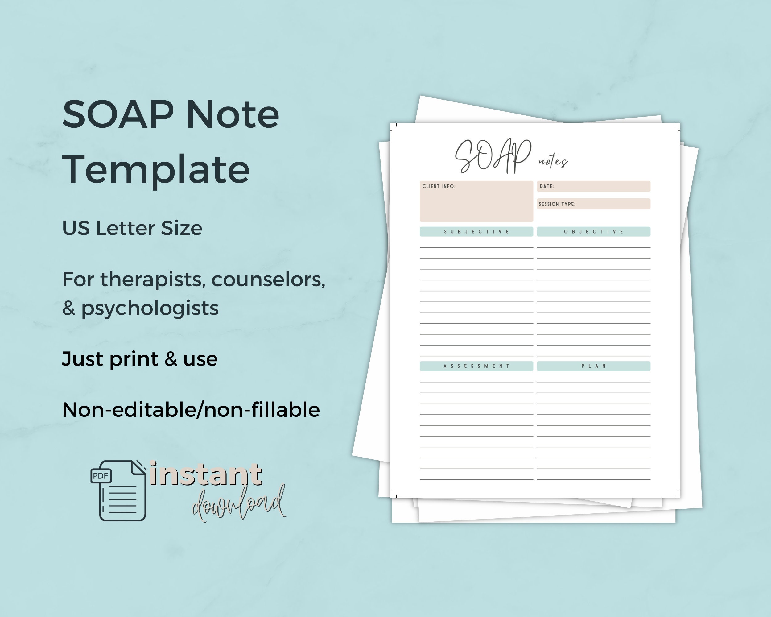 Therapy SOAP Note Template: Printable Progress Notes (PDF Digital ...