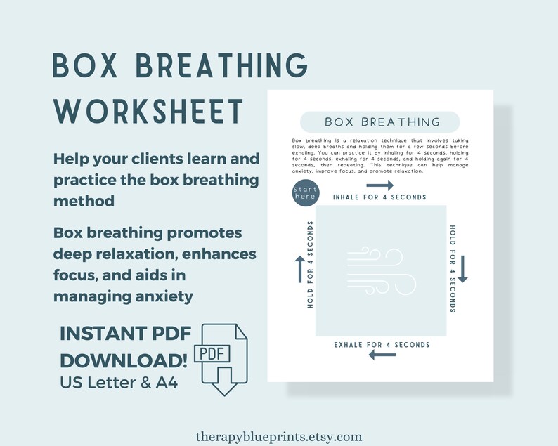 Box Breathing Worksheet: Stress & Anxiety Relief (PDF Download) - Etsy