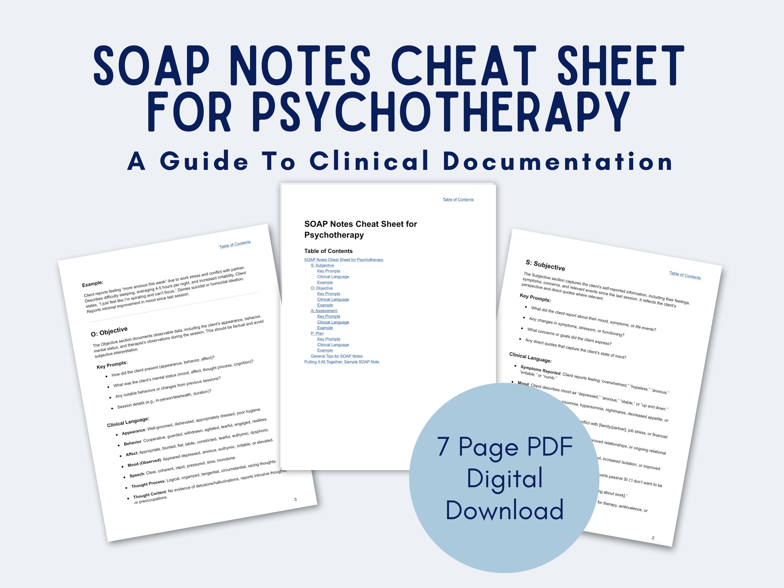 SOAP Notes Cheat Sheet for Therapists: Therapy Progress Notes Template ...