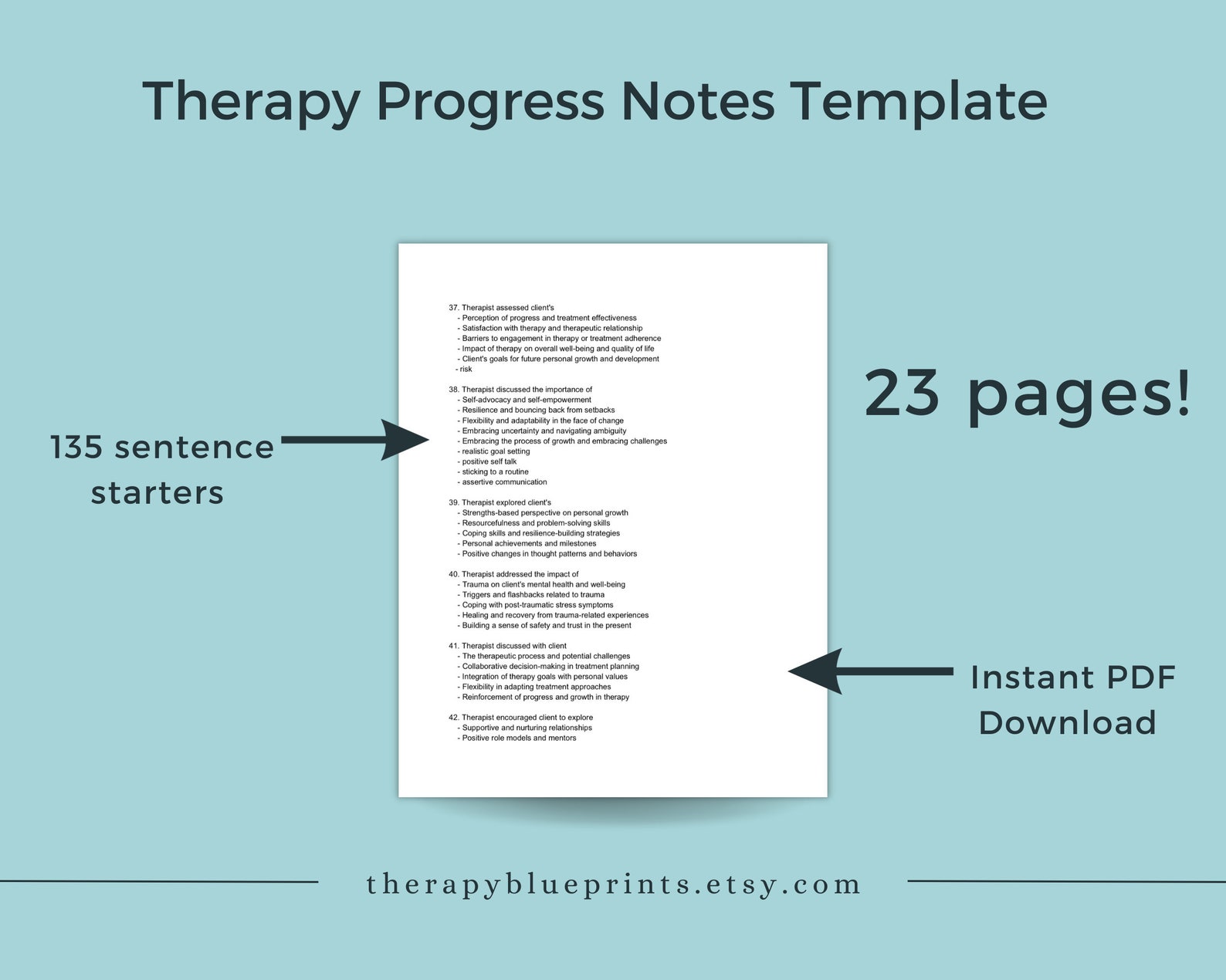 Therapy Progress Note Cheat Sheet: 135+ Sentence Starters (23-page PDF ...