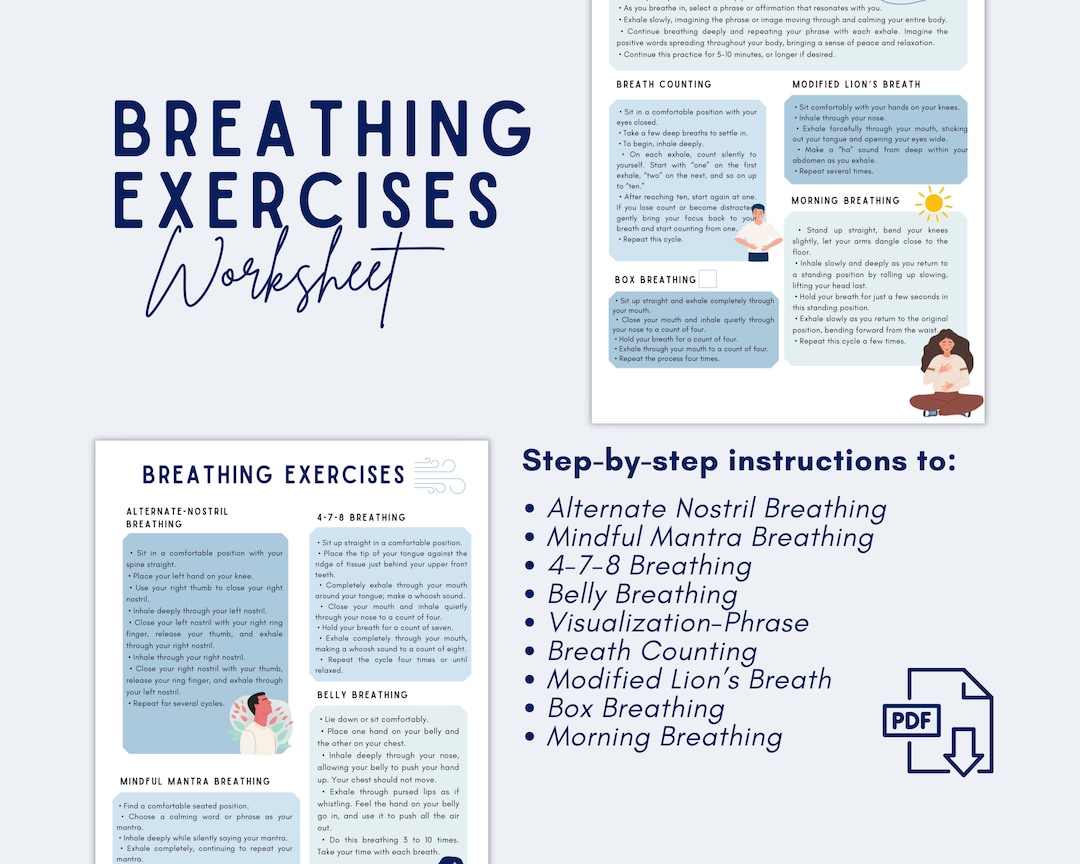 Breathing Exercise Worksheet for Therapists: Mindfulness & Relaxation ...