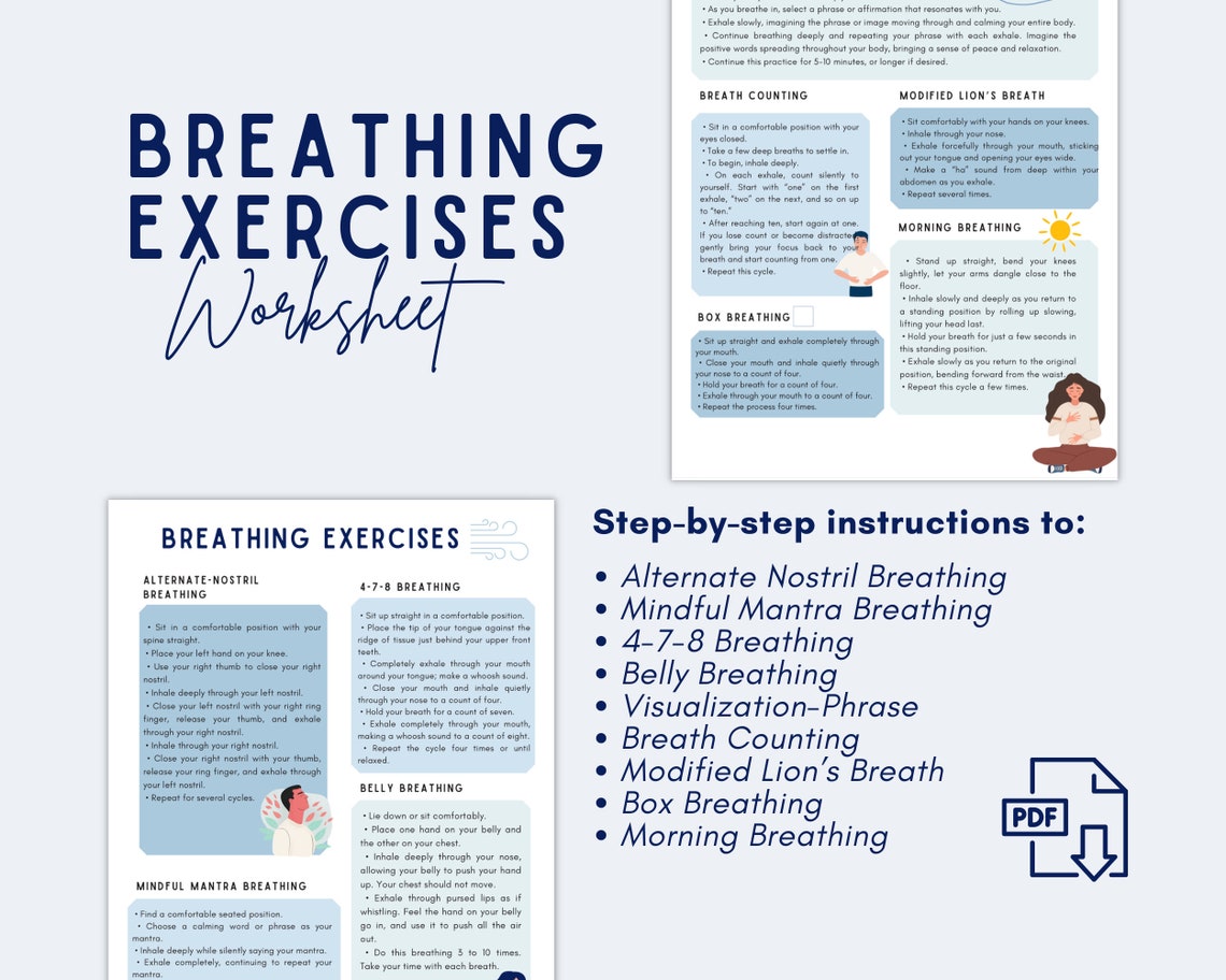 Breathing Exercise Worksheet for Therapists: Mindfulness & Relaxation ...