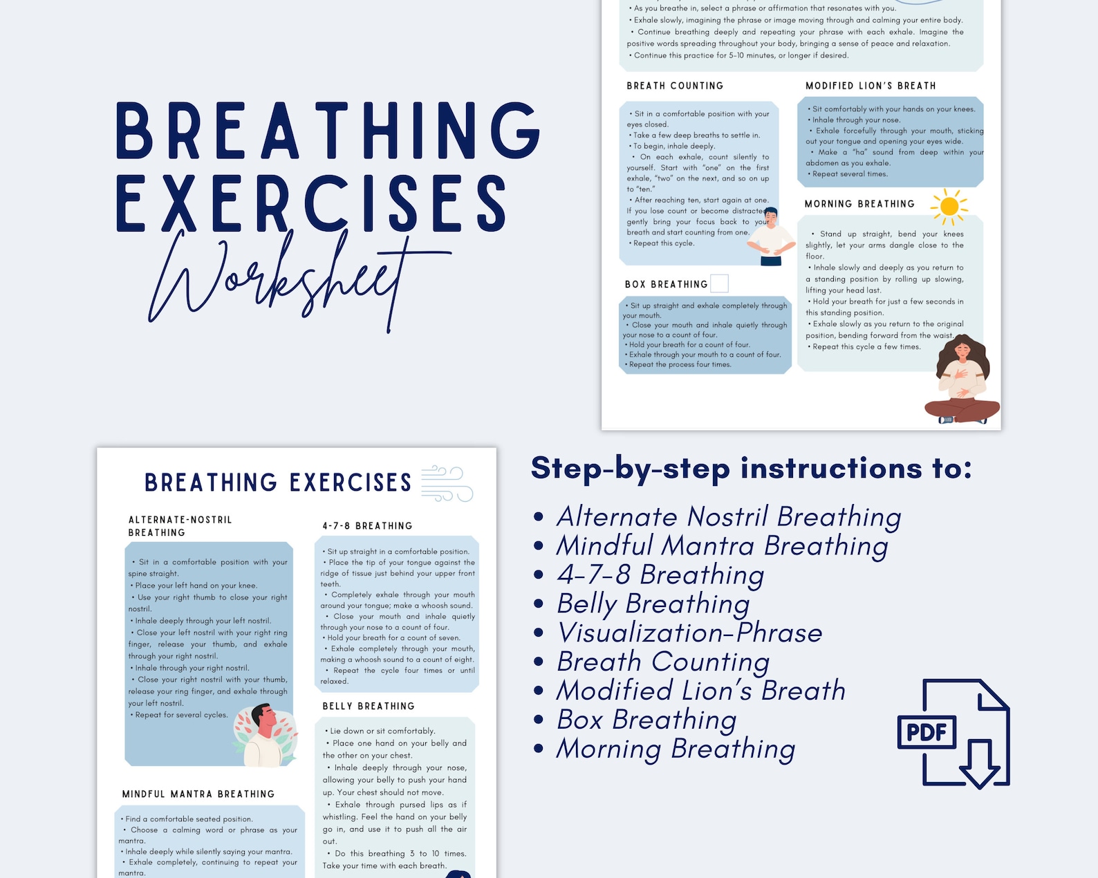 Breathing Exercise Worksheet for Therapists: Mindfulness & Relaxation ...