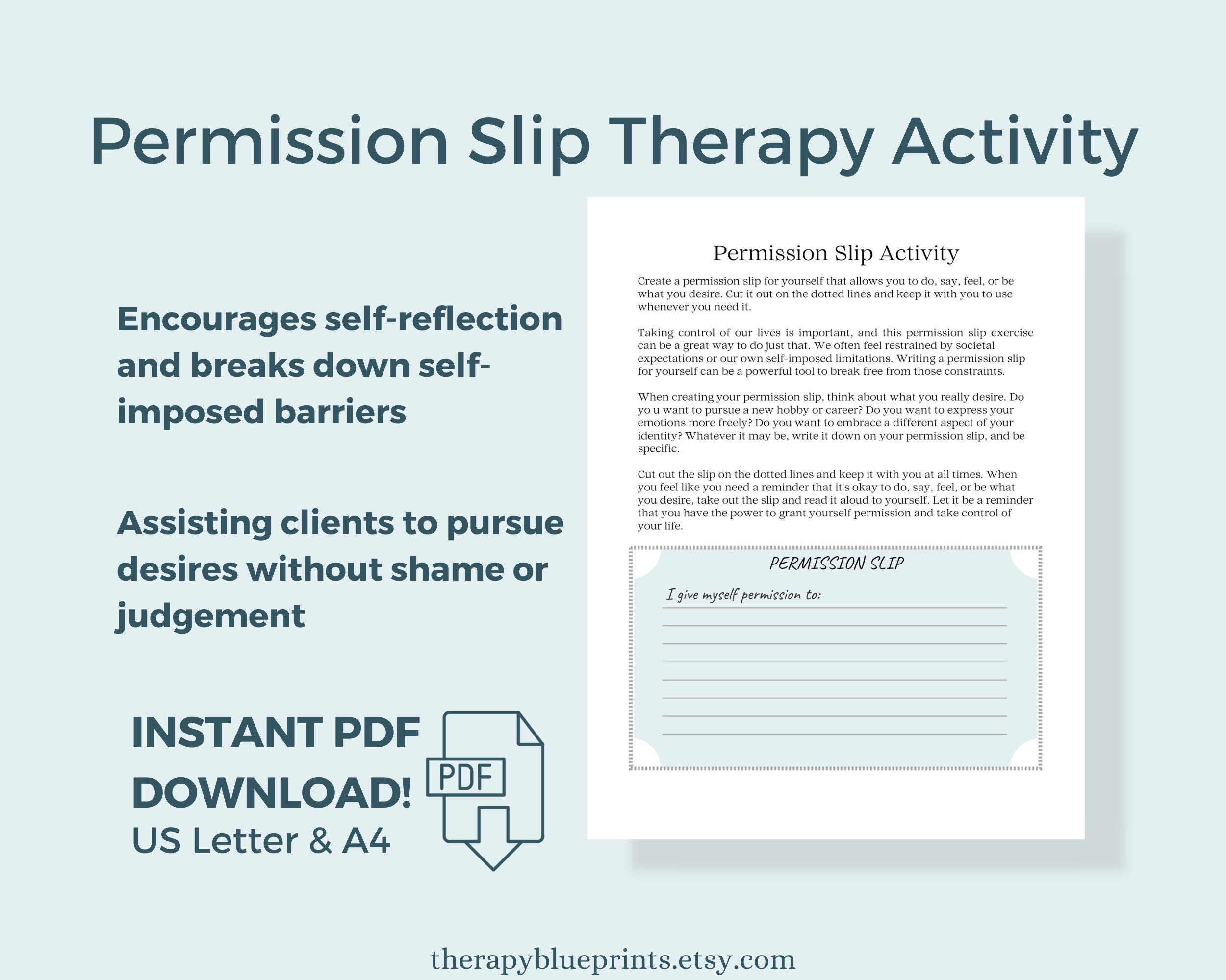 Therapy Permission Slip Activity: Mental Health Printable (PDF) - Etsy