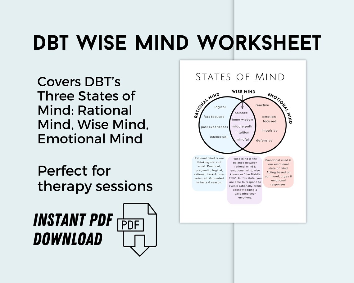 DBT Wise Mind Worksheet PDF, Instant Download Therapy Tool for ...