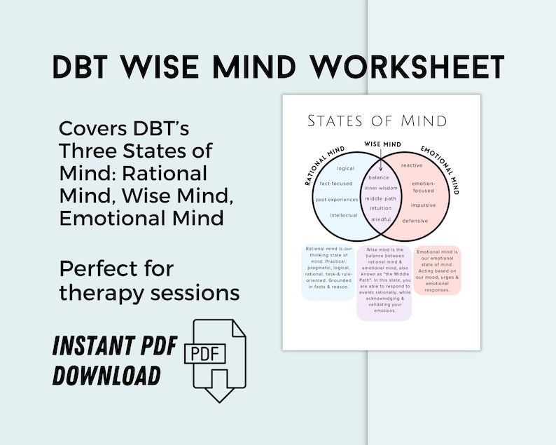 DBT Wise Mind Worksheet PDF, Instant Download Therapy Tool for ...
