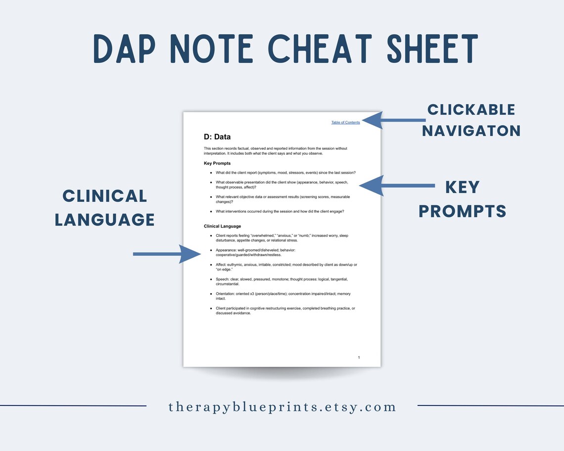 DAP Notes Cheat Sheet for Therapists | Psychotherapy Progress Notes ...