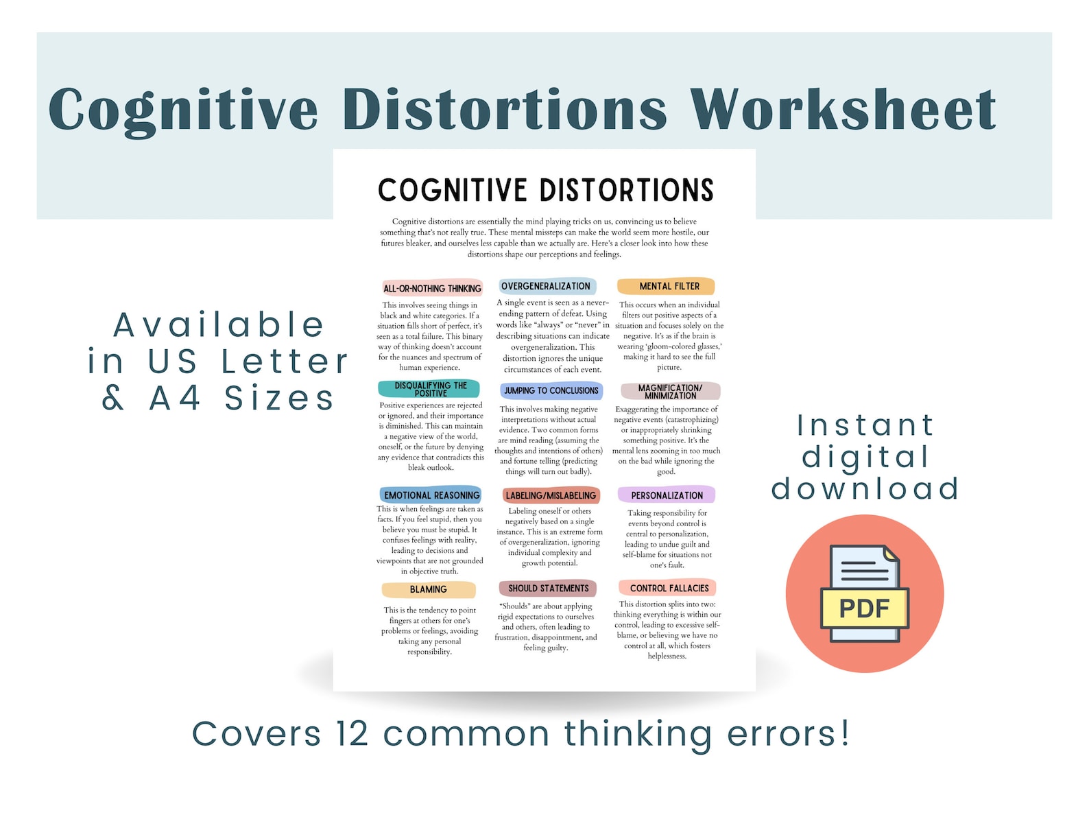 Cognitive Distortions Worksheet PDF - CBT Therapy Guide - Thinking ...