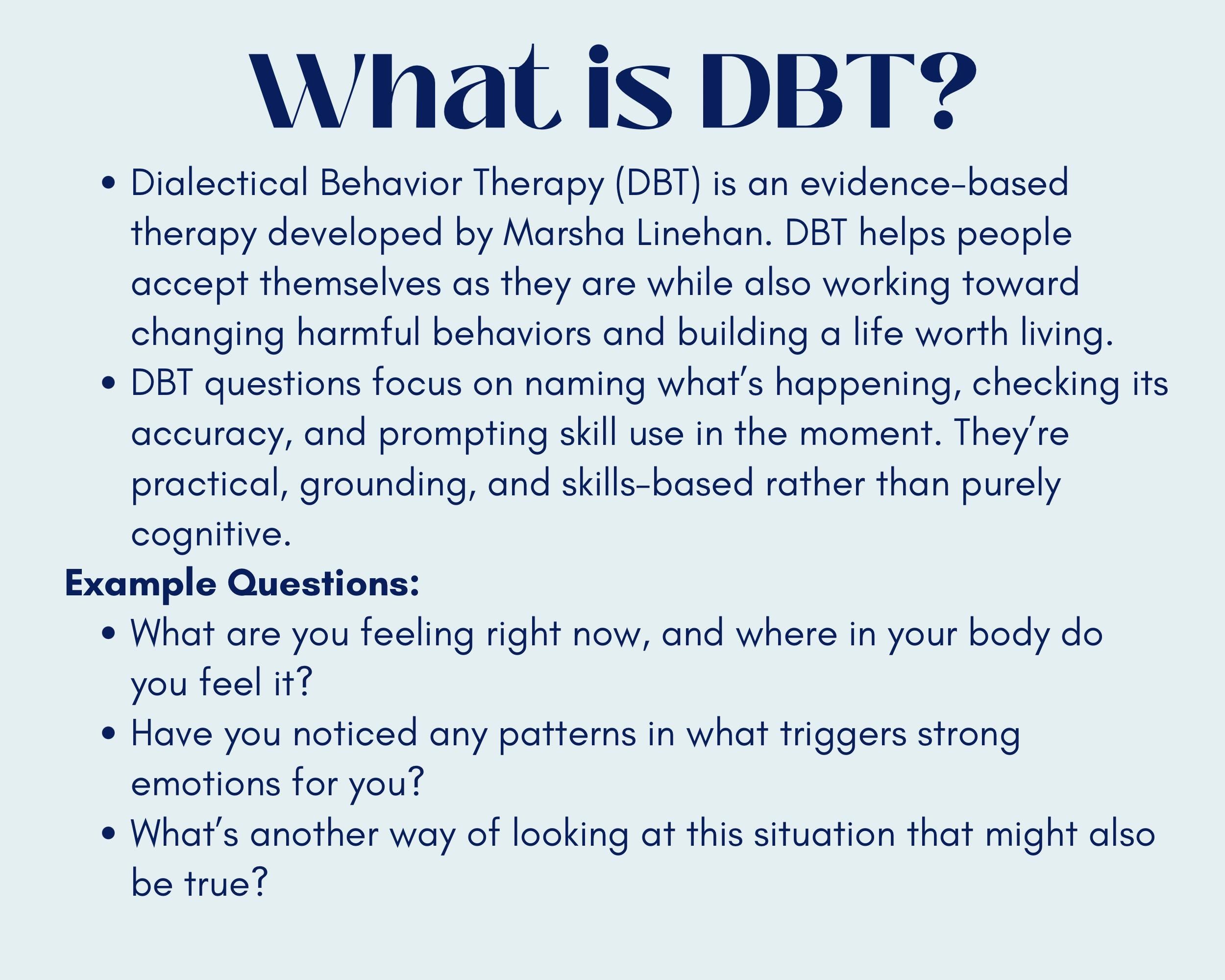 100 DBT Therapy Questions List - Digital Download, Therapist Session ...